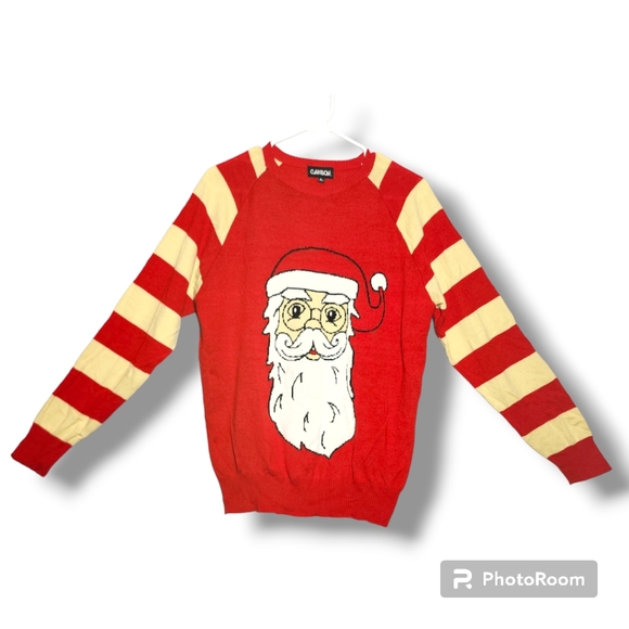 Carbon | Sweaters | Carbon Santa Face Sweater Large Red Cream Raglan ...